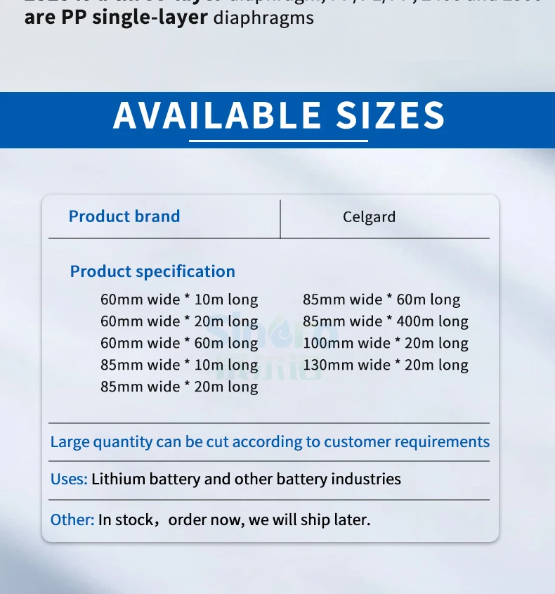 Celgard 2400/2500/2325 Pp Battery Separator Lithium Membrane Acid And ...