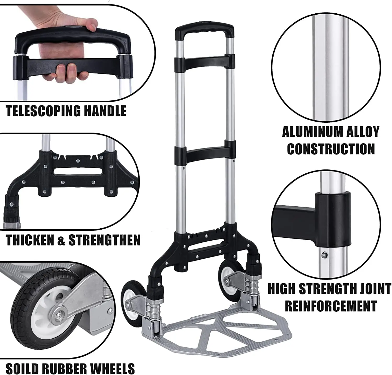 Folding Hand Truck Cart Transport Trolley With Adjustable Handle And ...