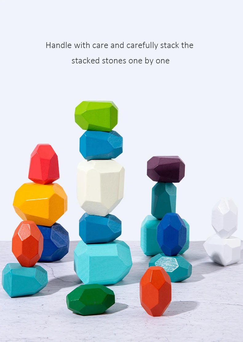 Montessori Rainbow Stacking Building Blocks Kids Early Learning Stone ...