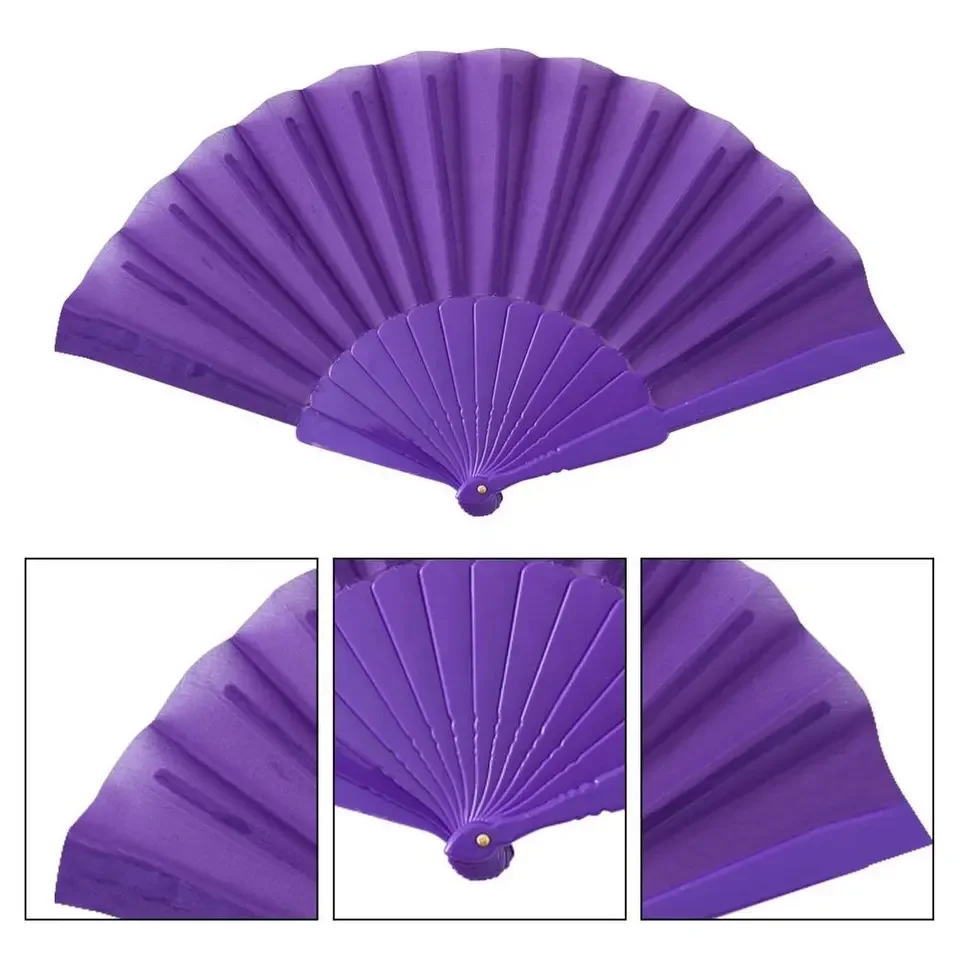 Handheld Folding Fan - Nylon Cloth Wedding Fan with Plastic Handle