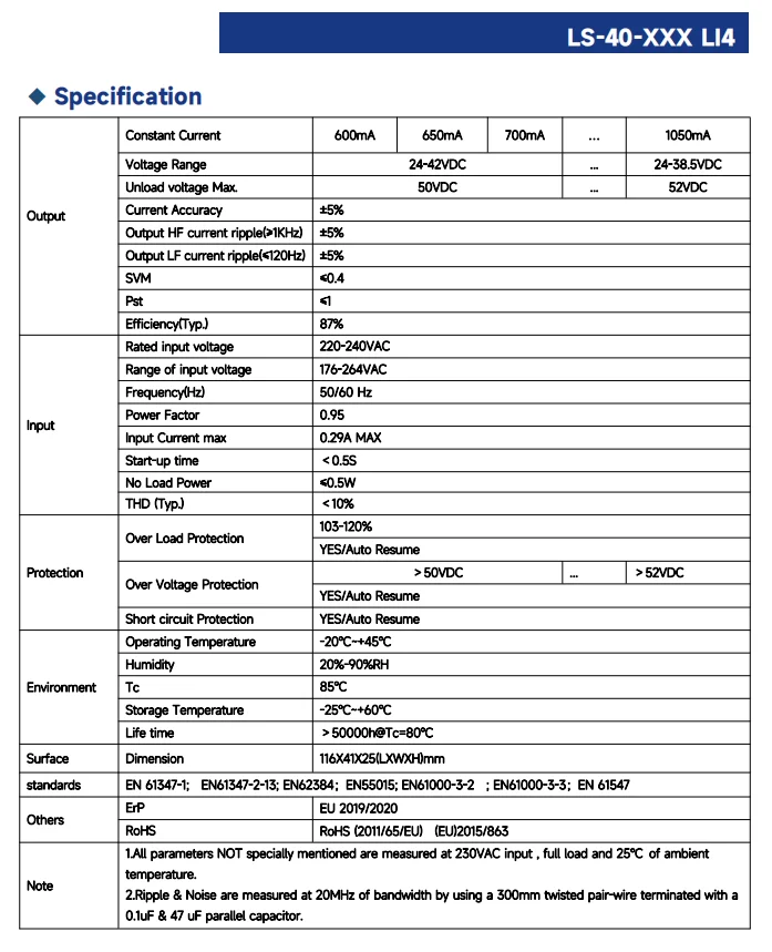 开关电源Eaglerise LS-40-700 LI4 40w 700mA 32-56vdc恒流发光二极管驱动器闪烁自由向下面板灯 ...