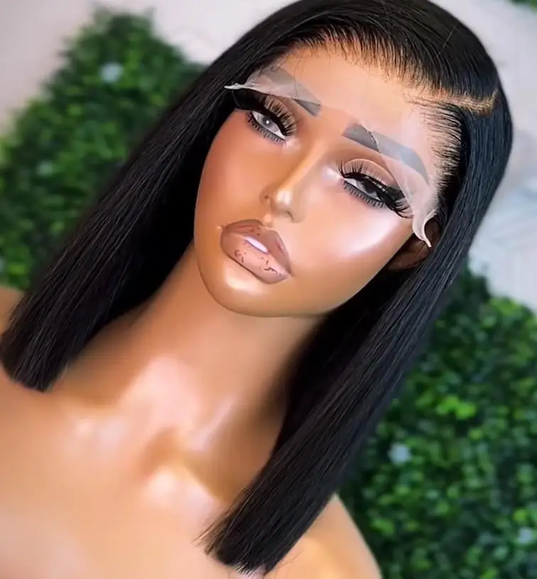 Double Drawn Bob Human Hair Glueless Transparent Lace Front Wig