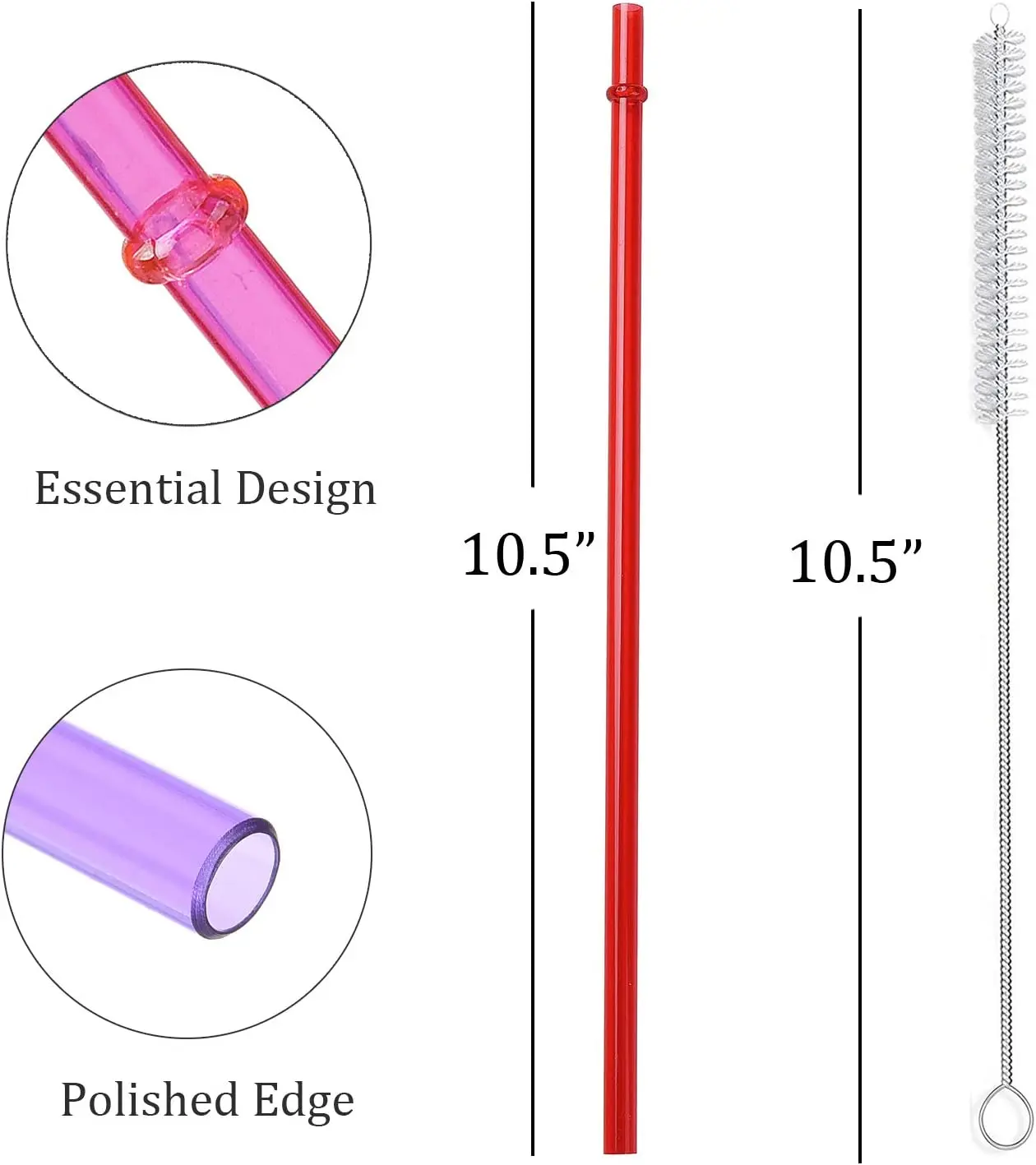 Tritan Hard Plastic Reusable Straws With Cleaning Brush,10.5 In Long ...