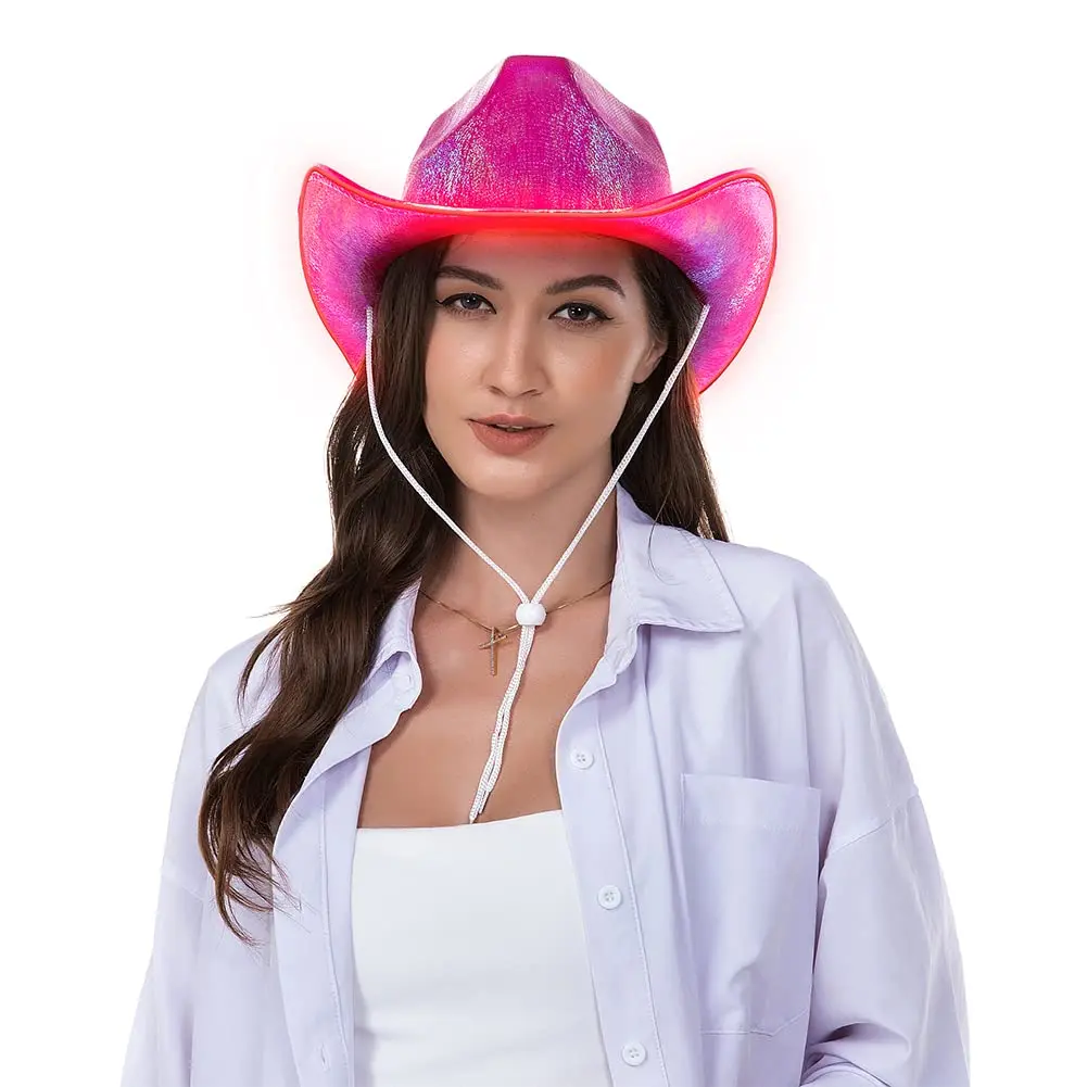 Green Light Up Holographic Space Cowboy Cowgirl Hat Light Up Cowboy Hats For Carnival Festival ...