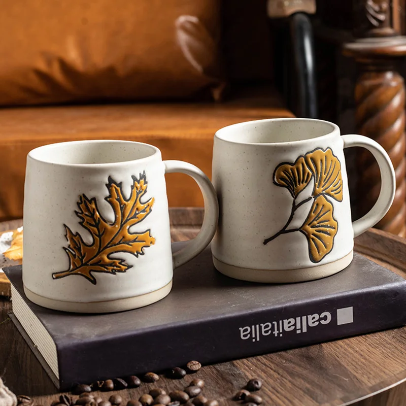 FENN Vintage Matte Beige Clay Mugs Custom Pattern Relief Wholesale ...