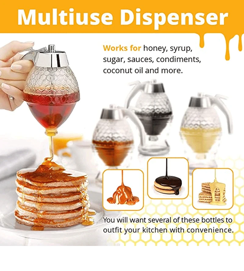 200ML Drip Honey and Syrup Dispenser Portable Juice Bee Storage Pot Jar ...