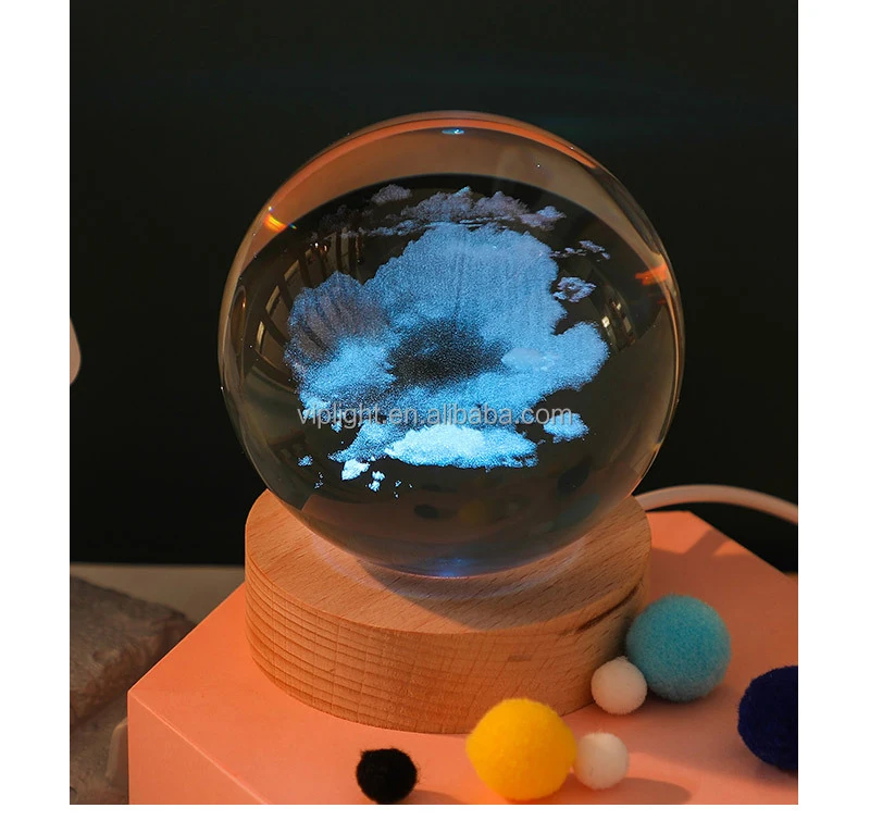 3D Rgb Crystal Round Wood Base Night Light Holder Customize Astronaut ...