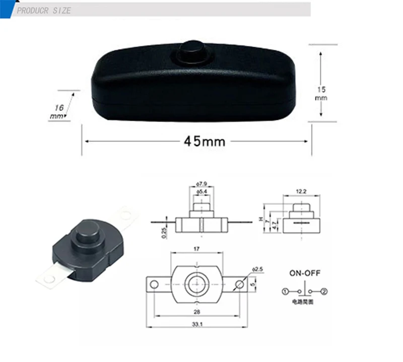 501 Push Button Switch Dc Inline On/off Cord Switch Desk Lamp Switch ...