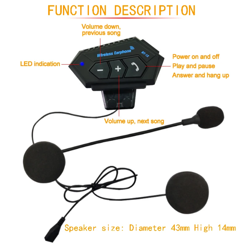 BT-12 Waterproof Super-Long Standby Headphones for Motorcycles
