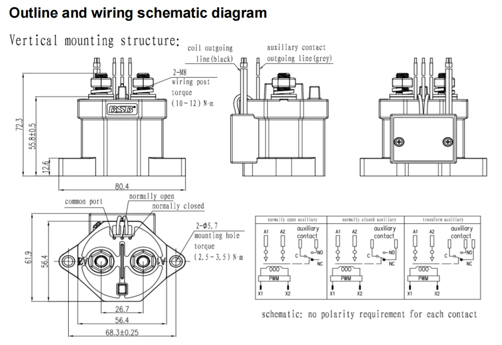 BSB Electrical High Voltage DC Contactor/relay with 250A