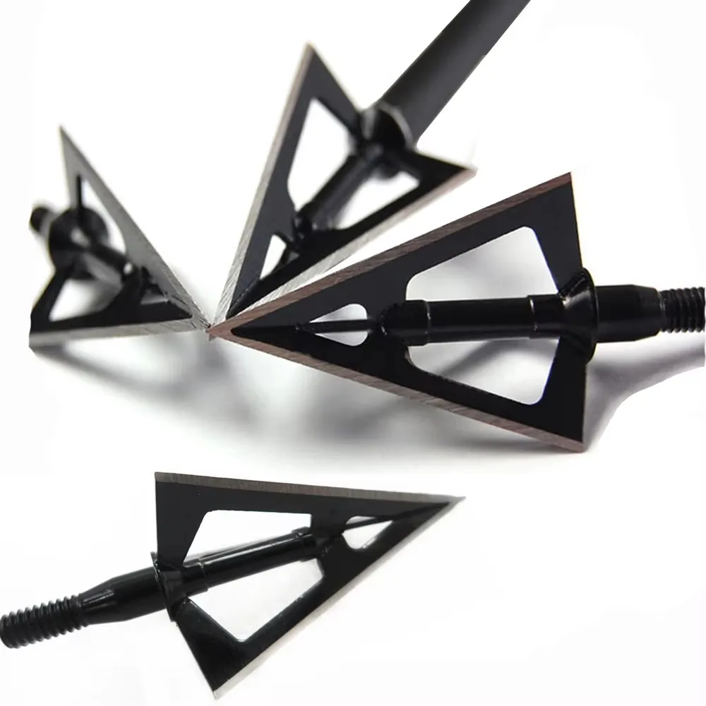 100Grain Fixed Blade Broadheads Arrowheads Black Steel Tip for ID6.2mm ...