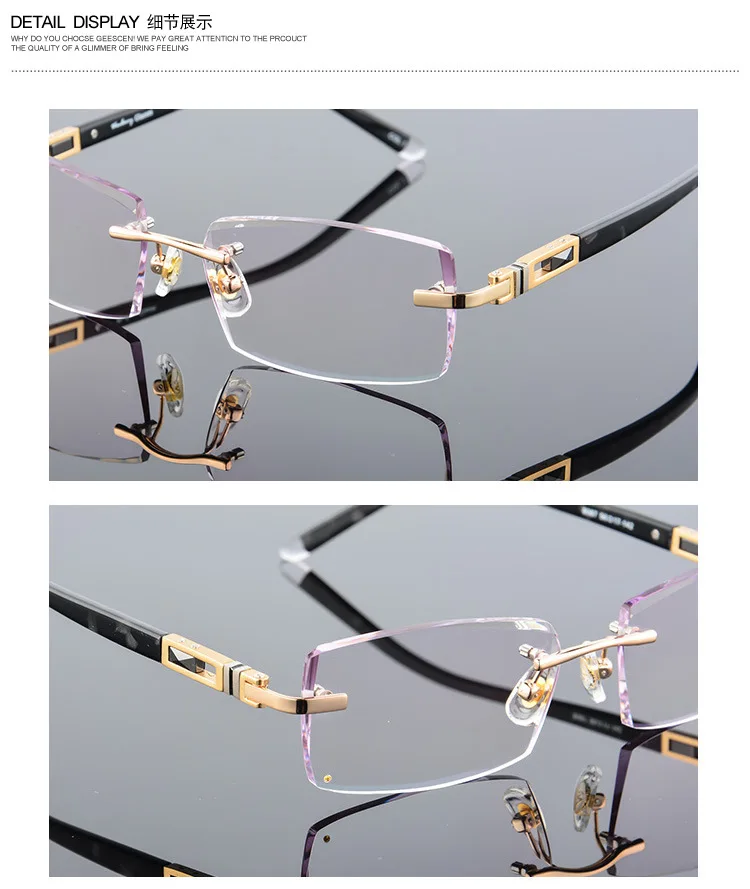 Optical Alloy Diamond Rimless Eyeglasses Frame with Gradient Grey Tint ...