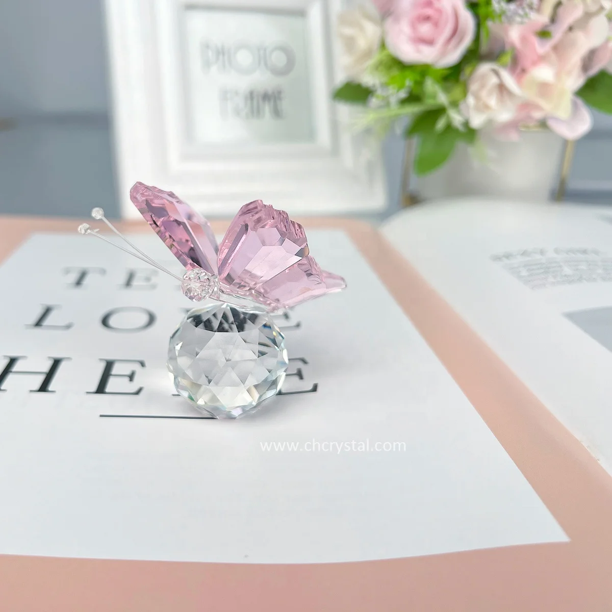 Beautiful Crystal Butterfly Figurine - Pretty Pink Facets