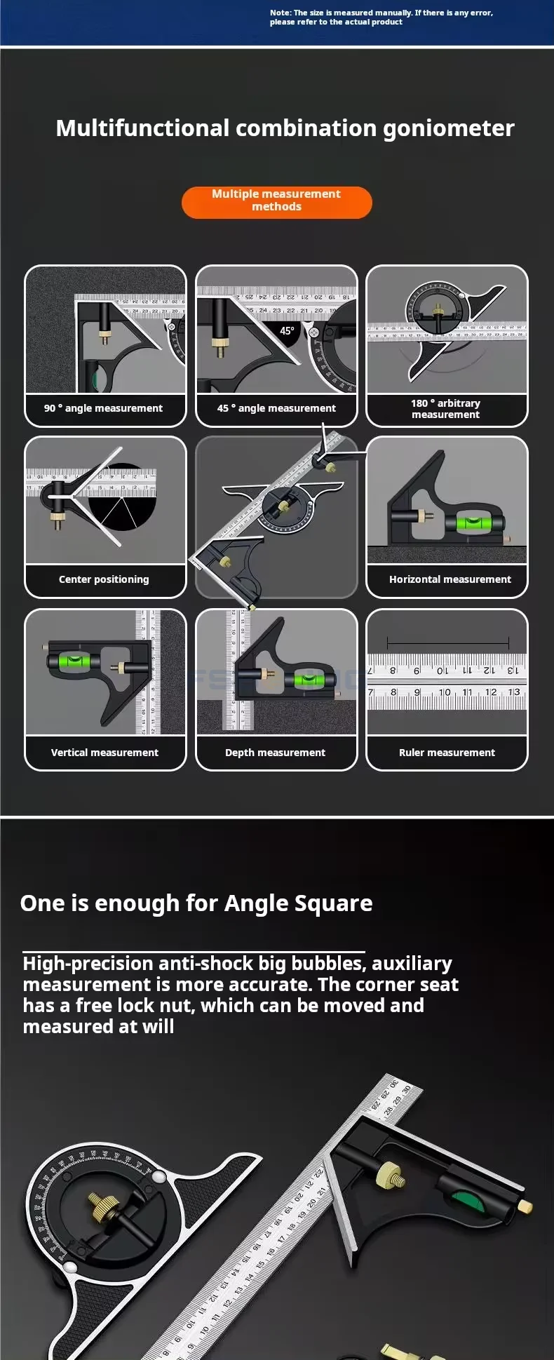 Universal Corner Tool - Stainless Steel Level & Square