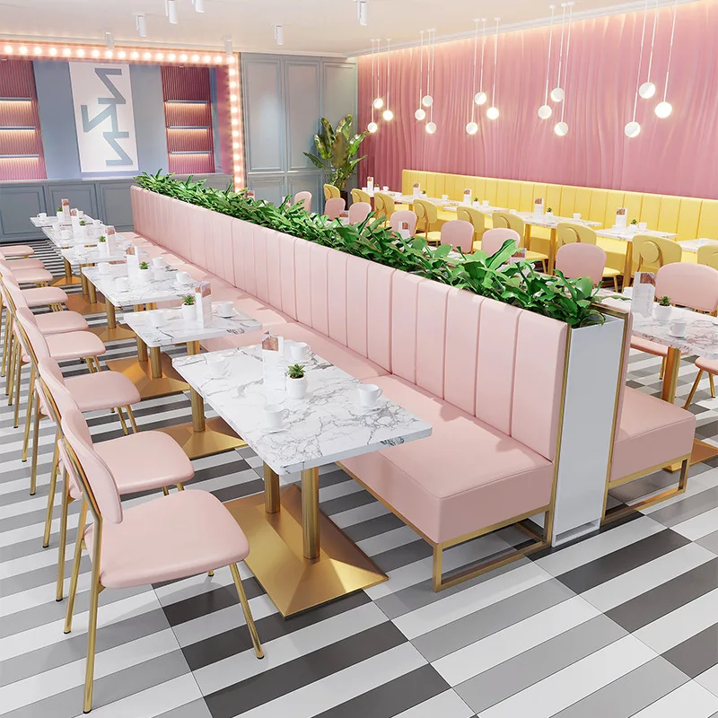 Coffee Shop Cafeteria Restaurant Furniture Channeled Upholstery Pink ...
