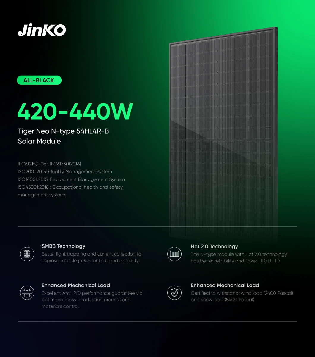 Jinko Tiger Neo N Type Solar Panel 420w 425w 430w 435w 440w 450w Solar ...