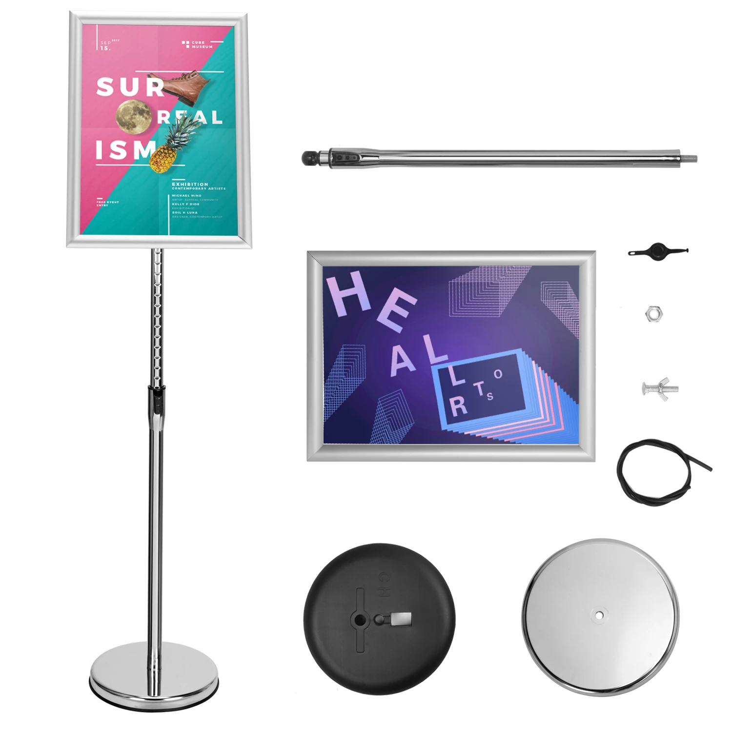 CYDISPLAY A4 Silver Aluminium Poster Stand Portable Pedestal ...