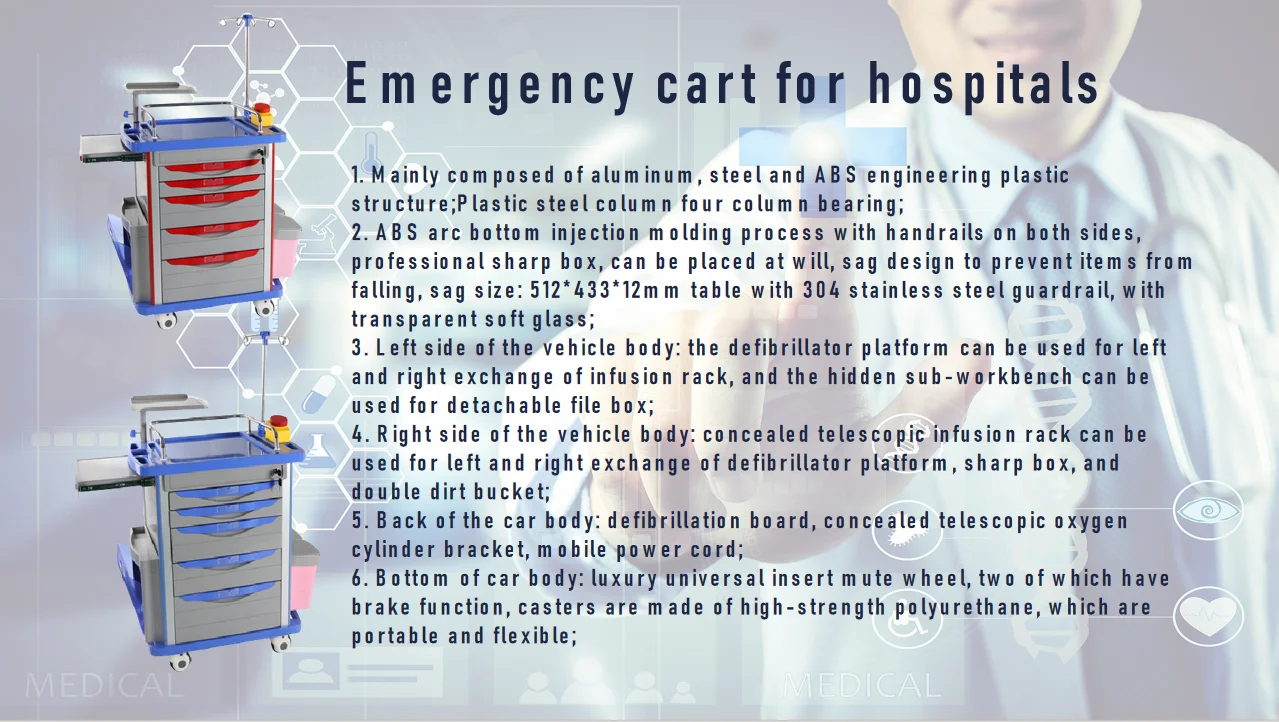 Medical Hospital Furniture Abs Emergency Medical Trolley For Hospital ...