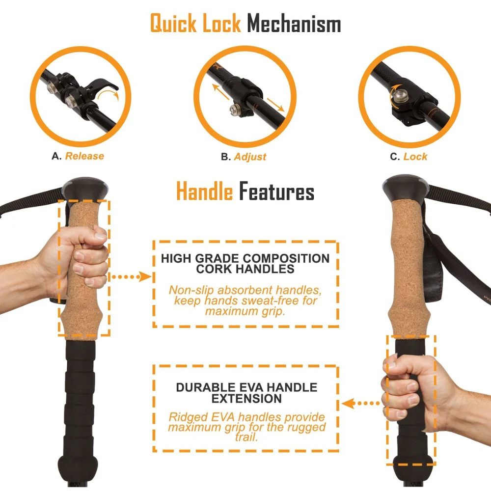 Aluminum Folding Retractable Clamp Mechanism Travel Crutches Trekking ...