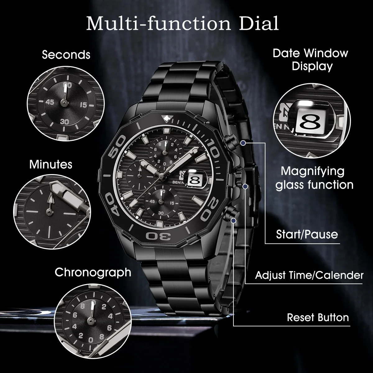 Stainless Steel Luxury Fitron Watch for Men - Waterproof Japanese ...
