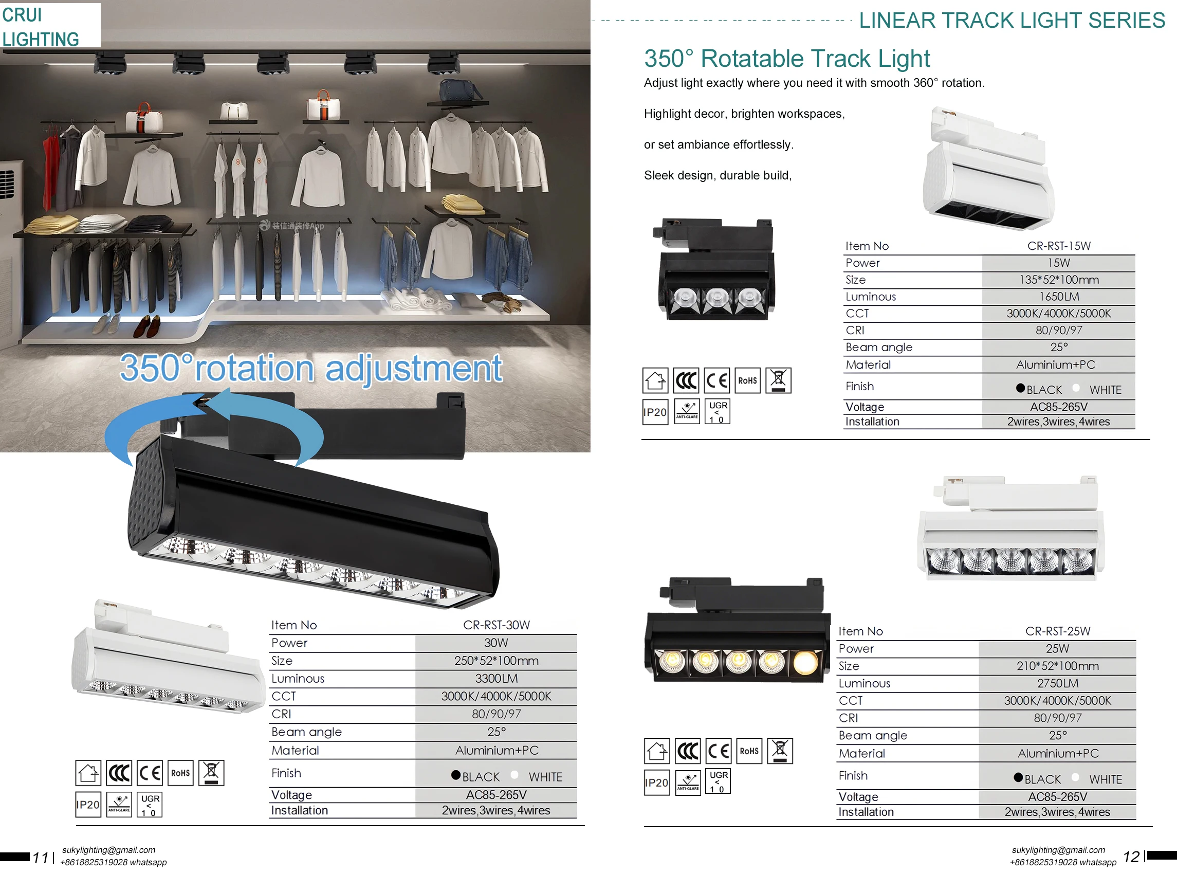 Modern Aluminum 30W SMD 2835 LED Linear Track Light Adjustable 85-265V ...
