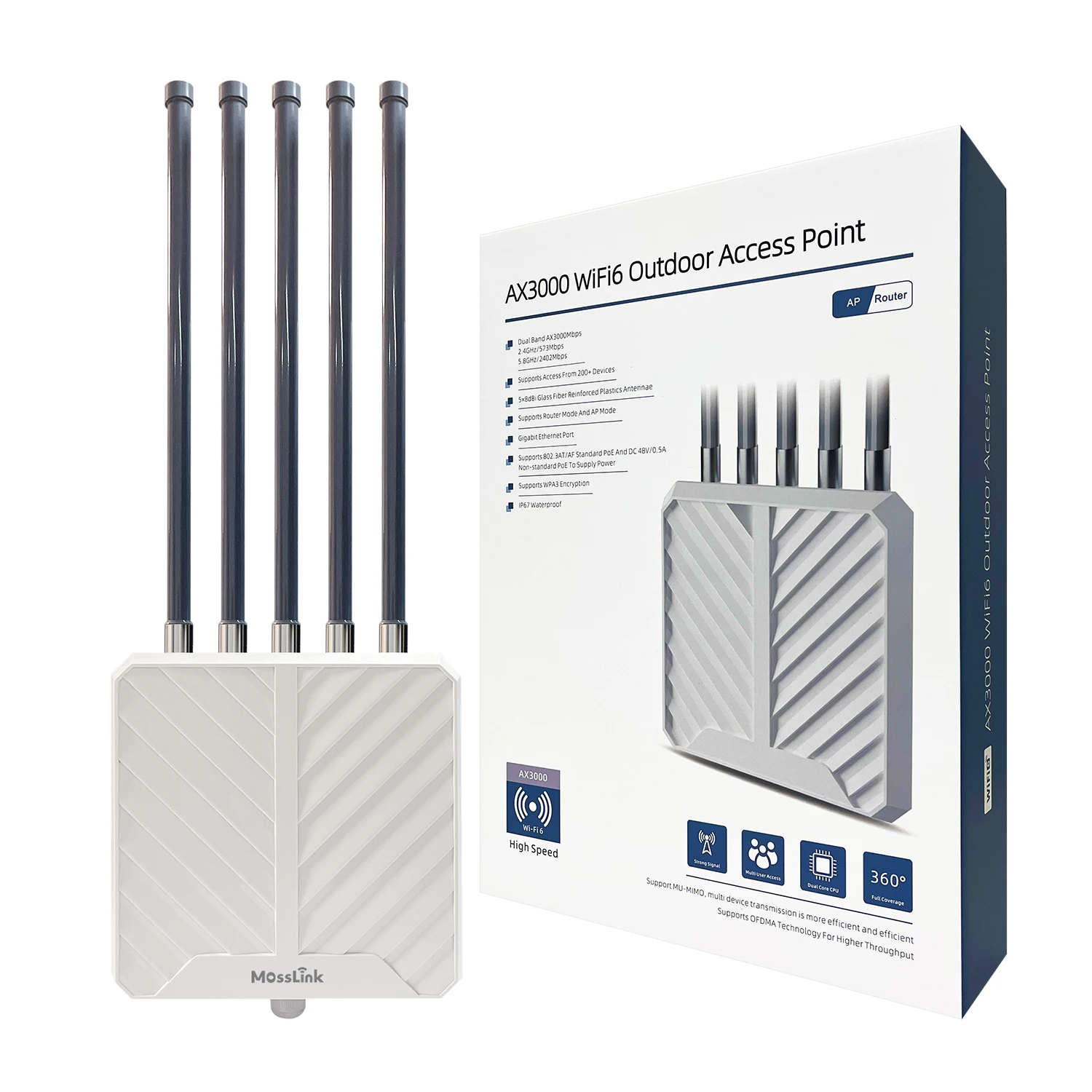 Outdoor WiFi 6 Extender AX3000 High Power 5x8dBi Omni-directional ...