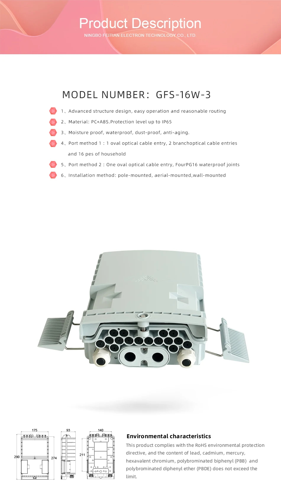 Feitian Optical Fiber Connector Box Ftth Nap 1x16 Ip65 Sc Upc Indoor 16 ...