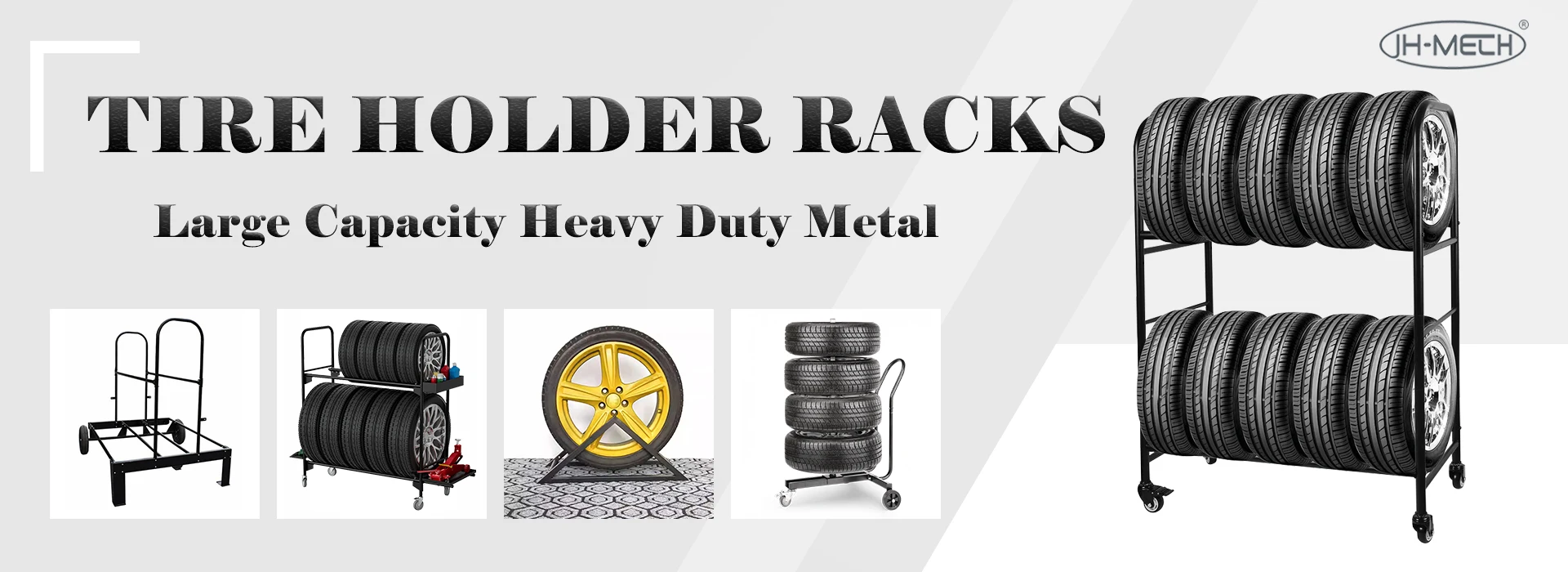 Jh-mech Car Tire Display Rack With 4 Wheel Removable Workshop Storage ...