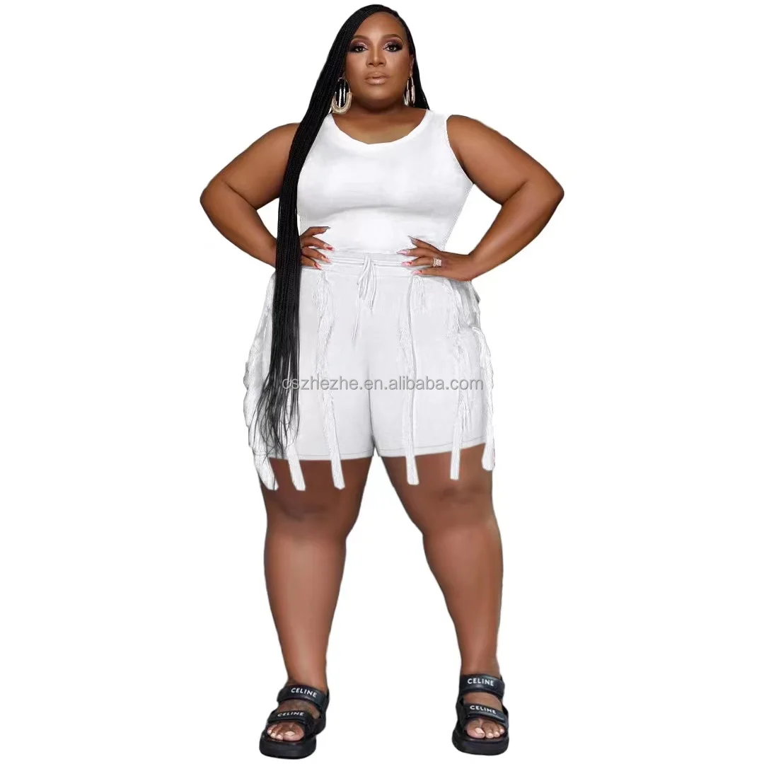 Zhezhe 5xl Plus Size Women Summer Outfits Solid Color Sleeveless ...