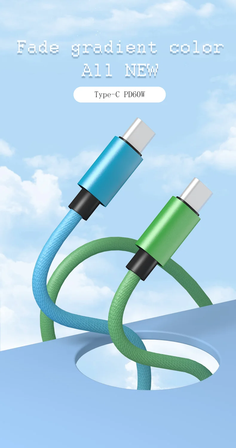 1M/2M/3M Fast Charging Gradient Colorful Usb Cable USB a / USB-C 3A/5A ...