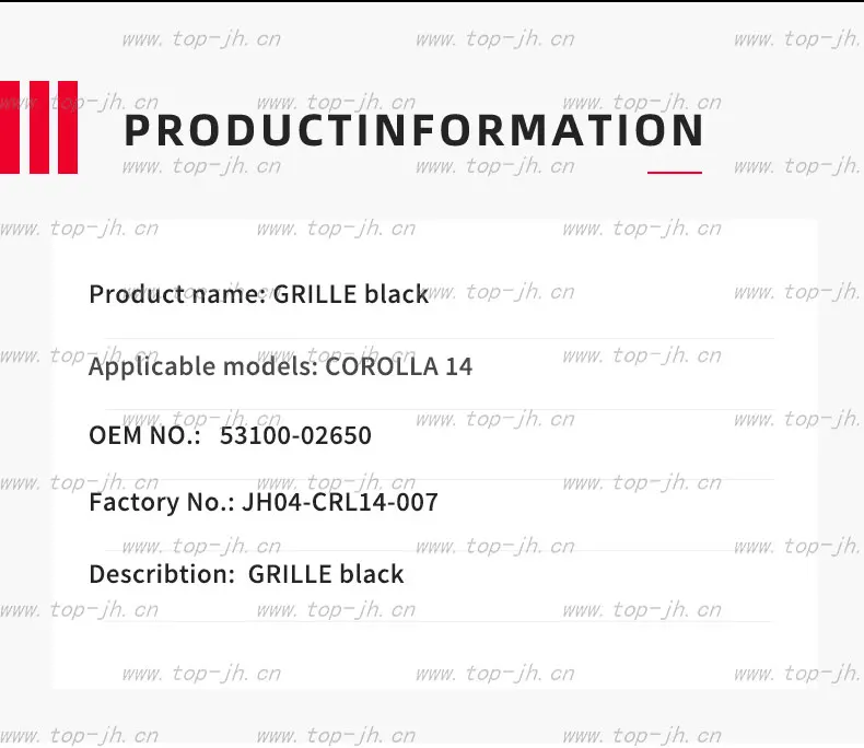 Carval Jh Body Parts Auto Lamps Grille Black For Corolla 14 Auto ...