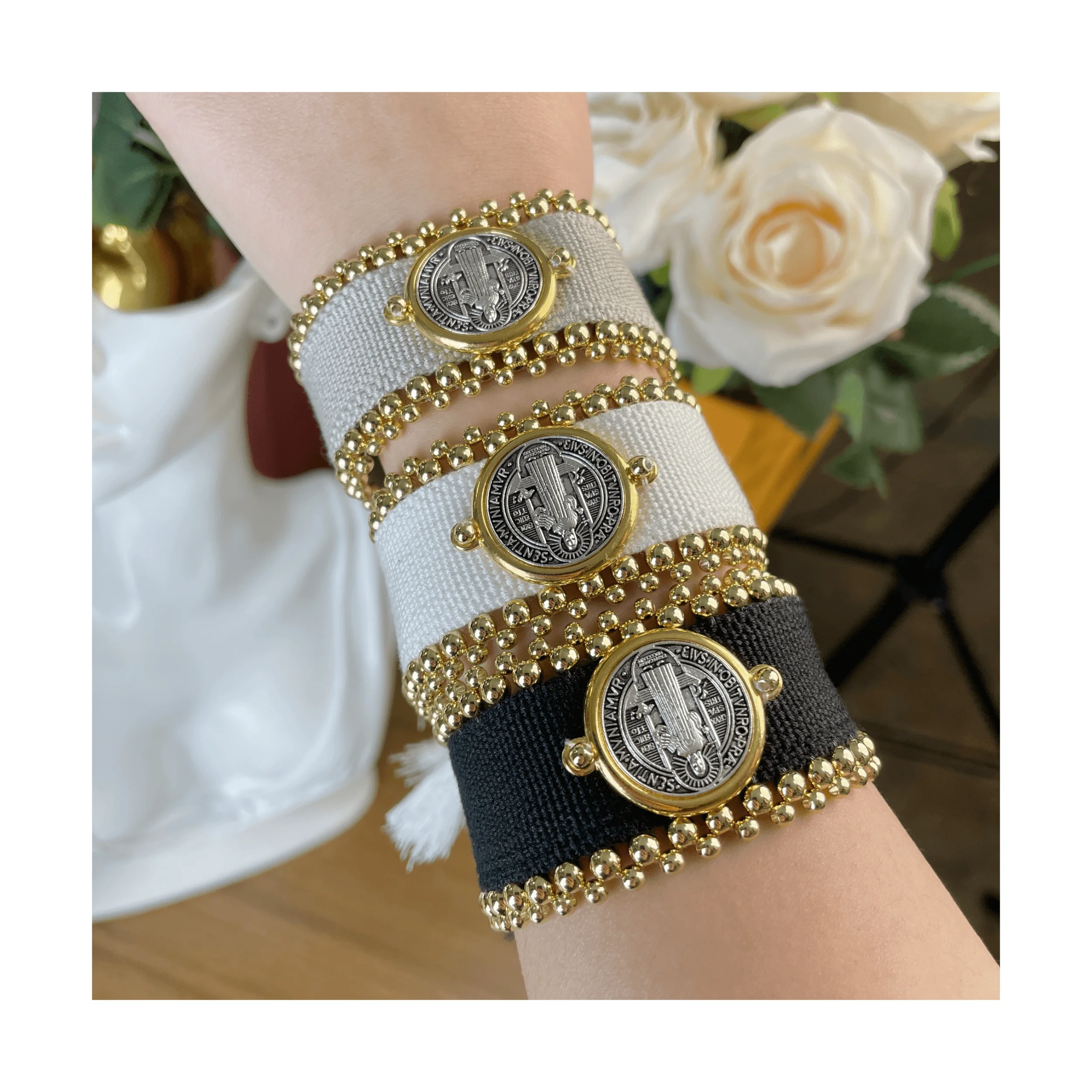 New Design Handmade Weave Religion Jesus Pattern Around 18k gold beads ...