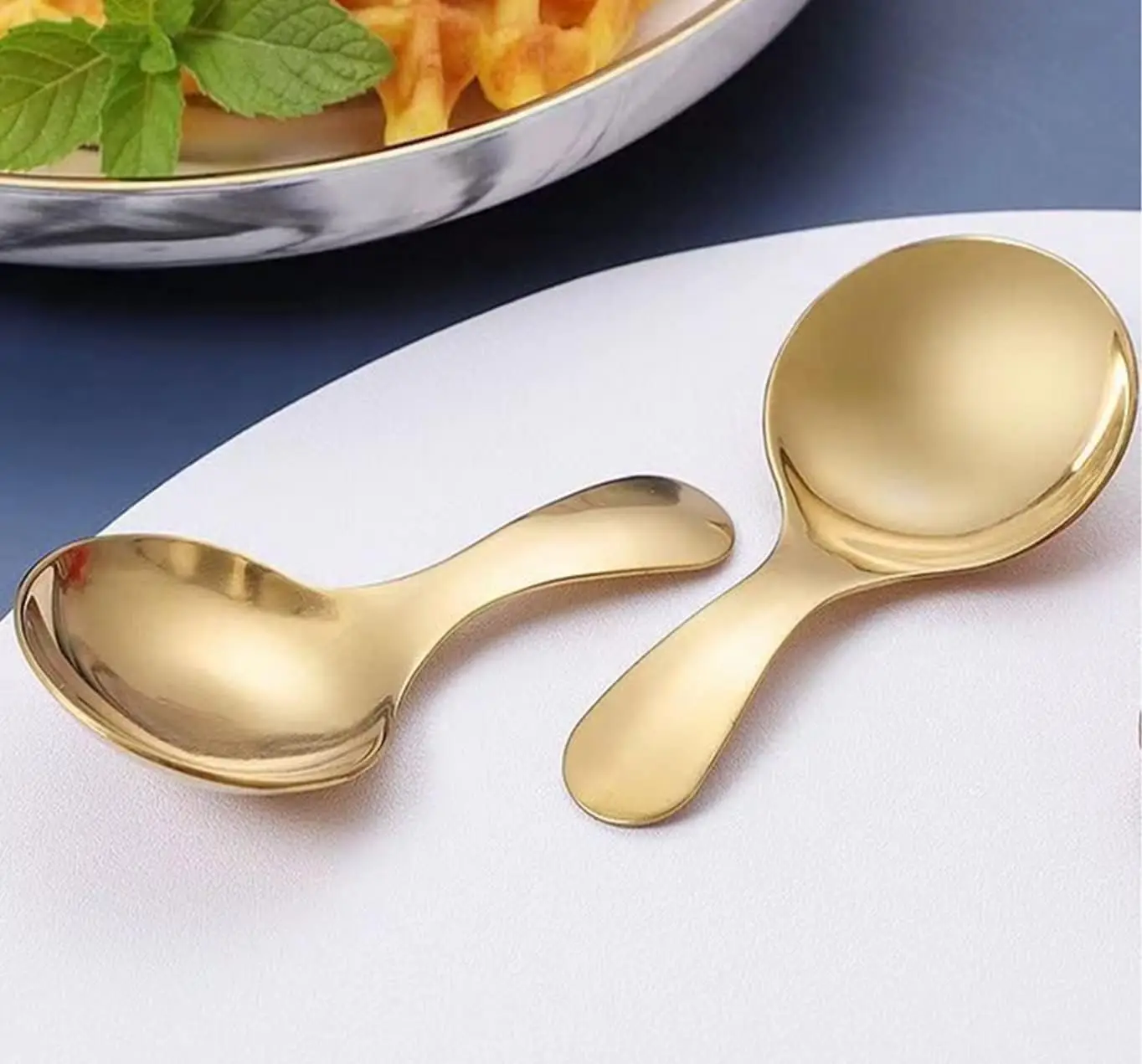 Golden Stainless Steel Short Handle Spoons Soup Condiments Spoon ...
