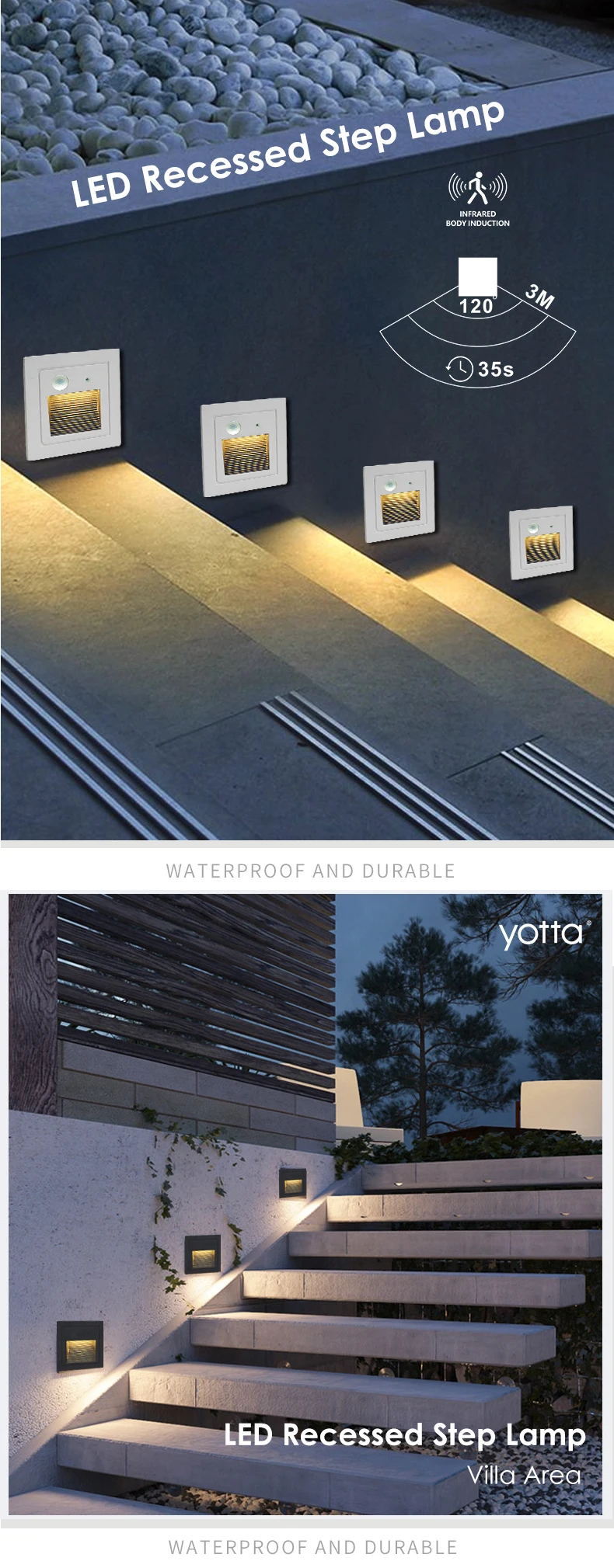 Modern Outdoor Aluminum LED Step Light Warm White Recessed Garden Wall ...