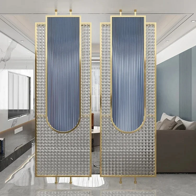 Tempered Blue Glass Screen Partition Living Room Light Luxury Partition ...