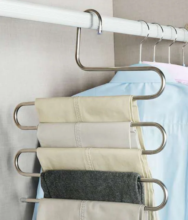 5 Layers Stainless Steel Clothes Hangers S Shape Pants Storage Hangers ...