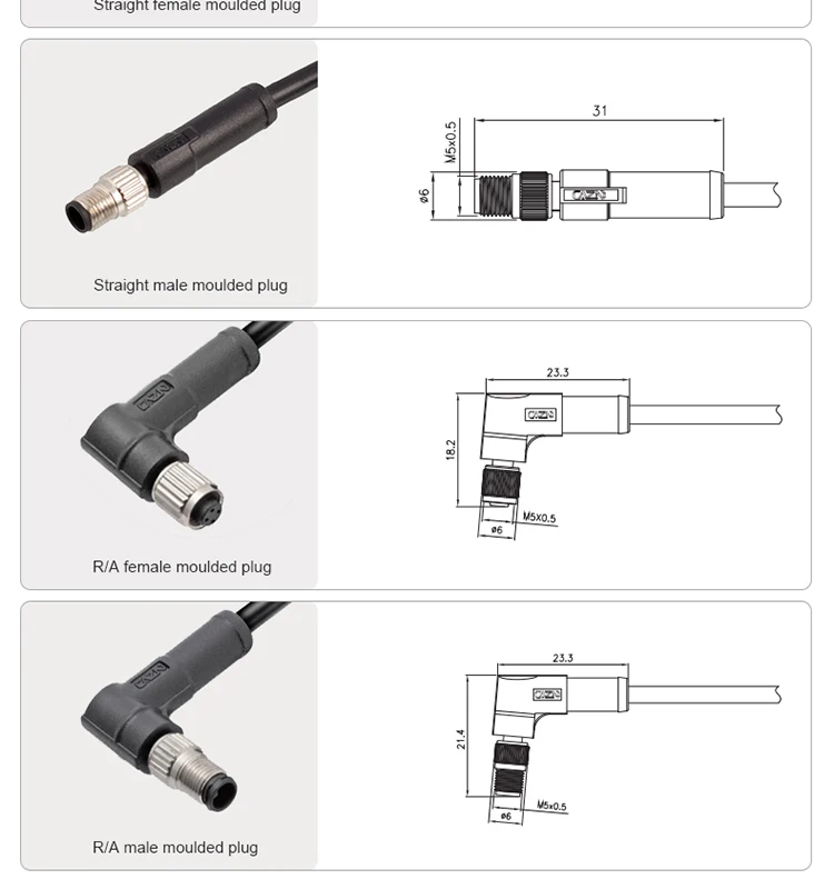 Circular Sensor M5 4Pin Female Connector Overmolded Right Angled With ...