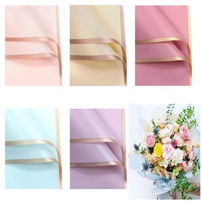 Flower Wrapping Paper Gold Edge Waterproof Diy Crafts Gift Packaging ...
