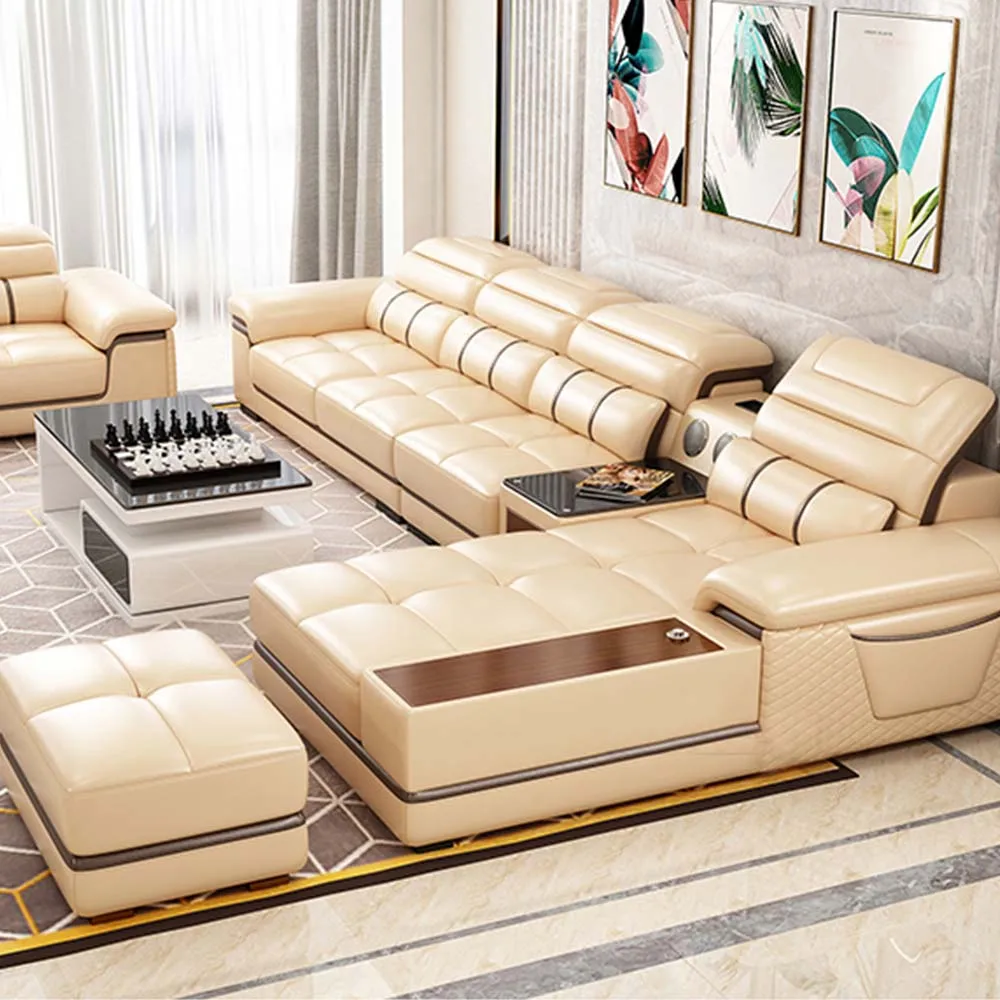 Italian Luxury Genuine Leather Sectional Sofa Set - Modern Reclining ...