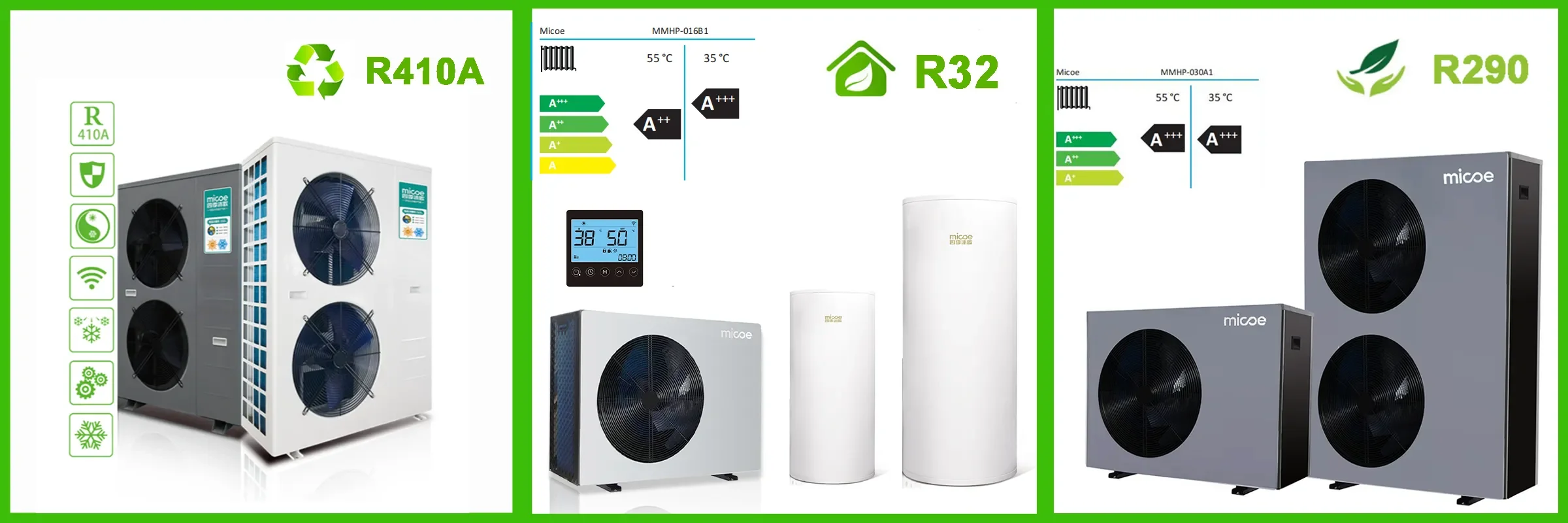 Micoe Pompa Ciepla Monoblock R290 Hi Cop Inverter Heat Pump R290 Water Heater Hot Water Cooling ...