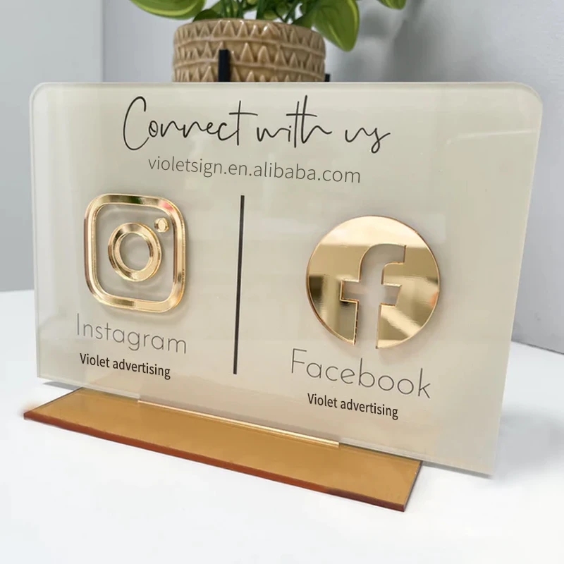 Tabletop Logo Mirror Acrylic Social Media Business Sign Laser Cute Qr ...