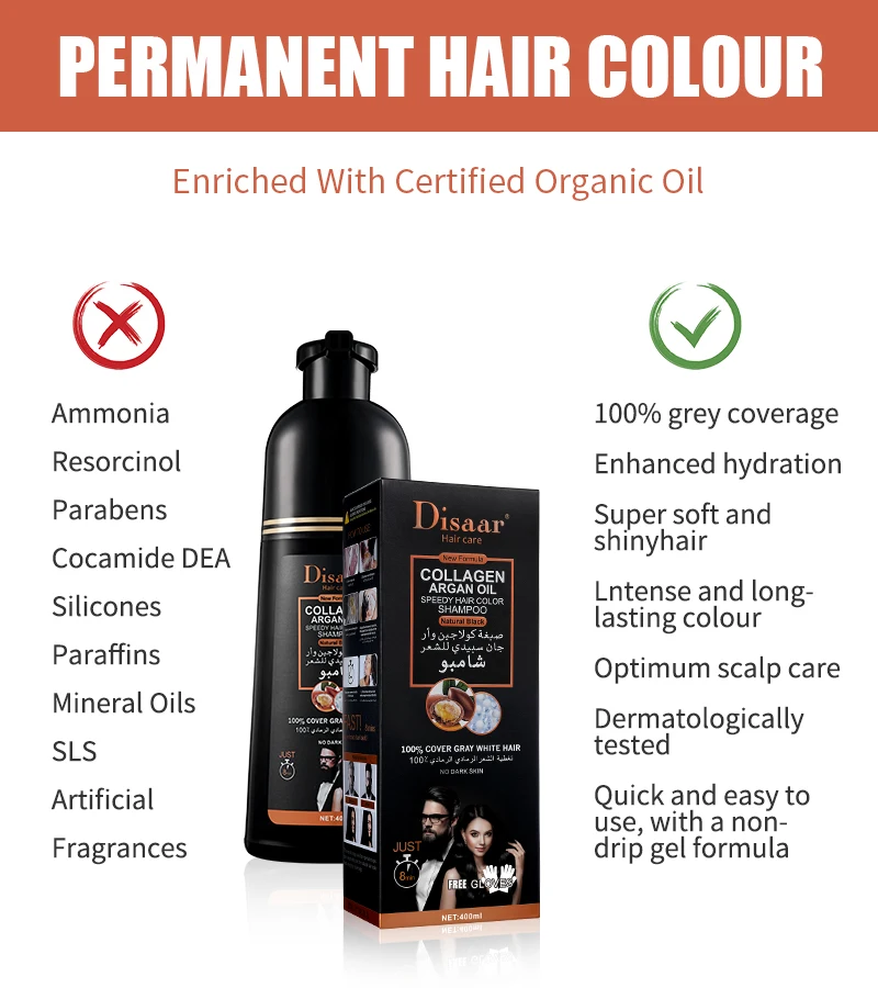 Disaar Natural Organic Argan Oil Collagen Black Hair Shampoo