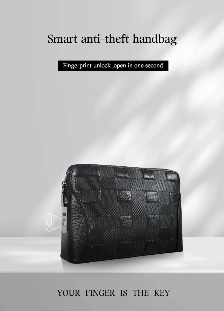 Custom Luxury Leather Business Handbag Men Wholesale Fingerprint Lock ...