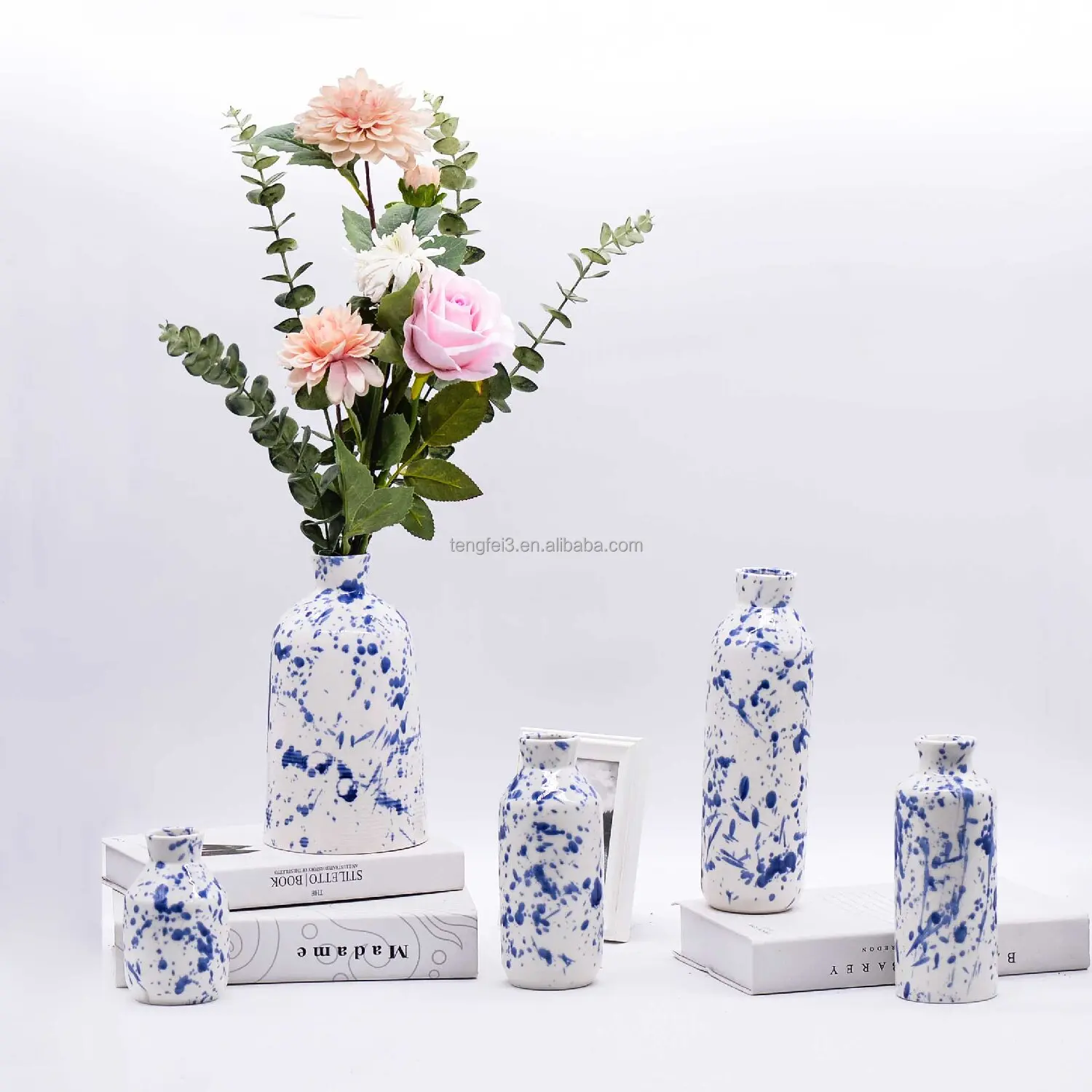 Blue Splatter Spot Ceramic Vase Modern Artificial Artwork For Home ...