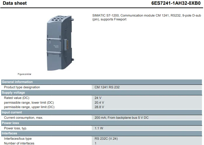 Simatic S7-1200 Communication Module Cm 1241 Rs232 6es7241-1ah32-0xb0 ...