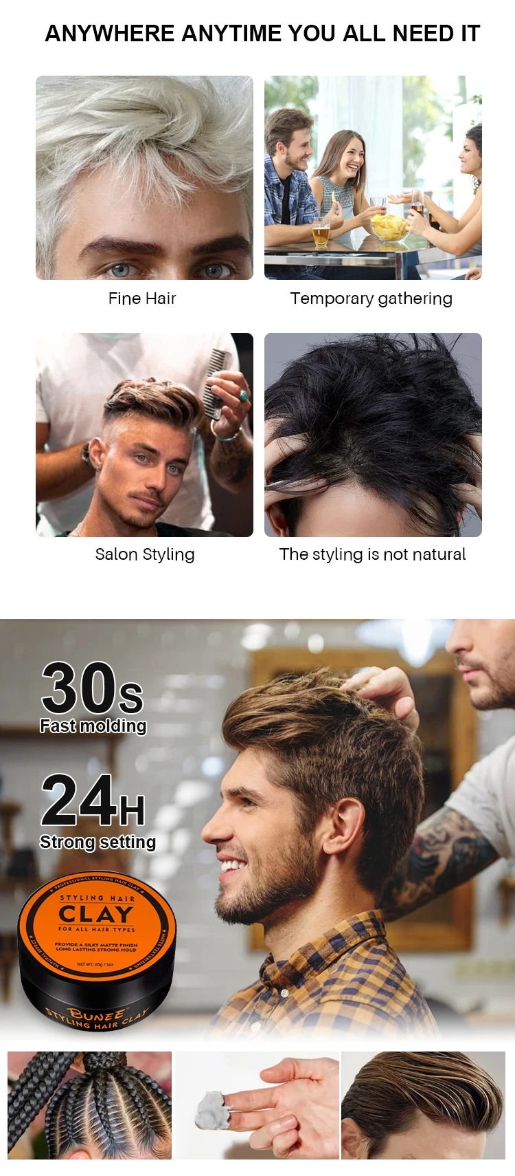 New Arrival OEM 85g Edge Control Matte Finish Hair Styling Wax for Men