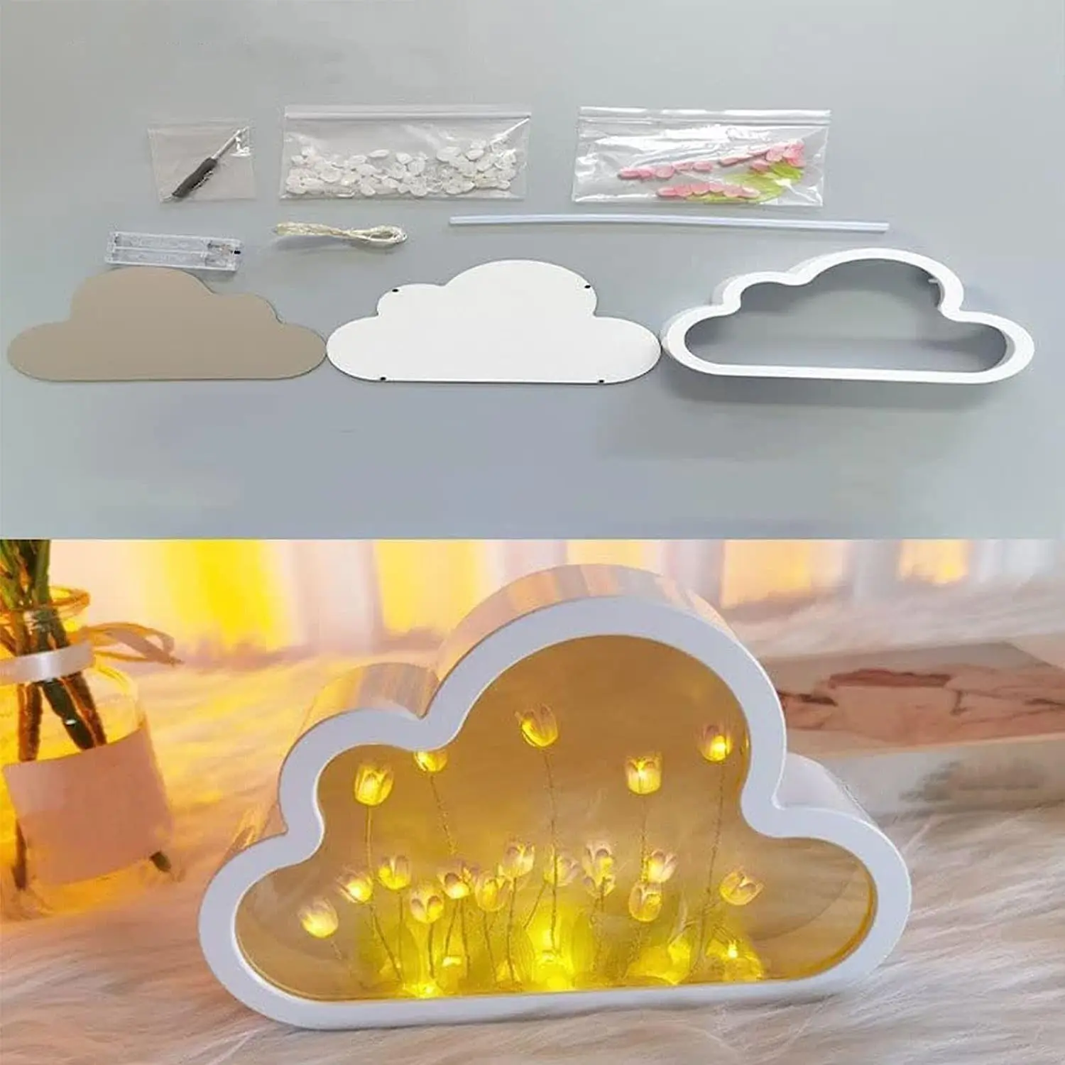 Tulip Night Light Cloud Mirror Tulip Lamp DIY Tulips White