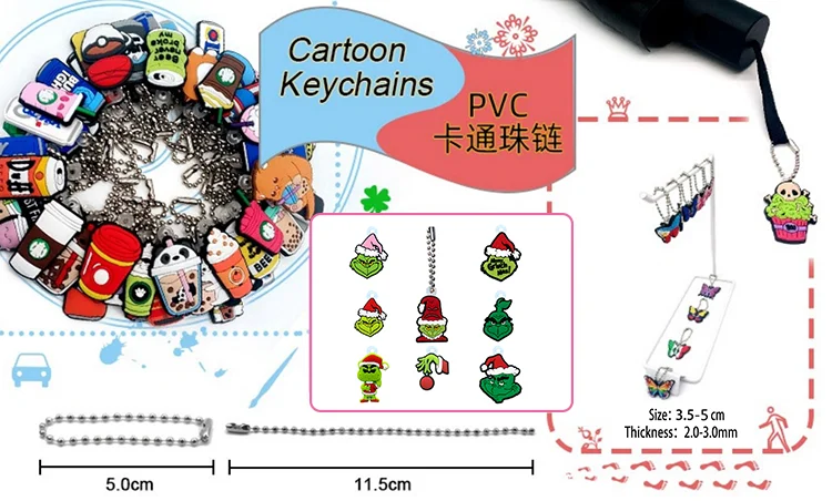 Pvc 2d Keychains Anime Cartoon Figure Key Ring Grinch Key Holder Fit ...