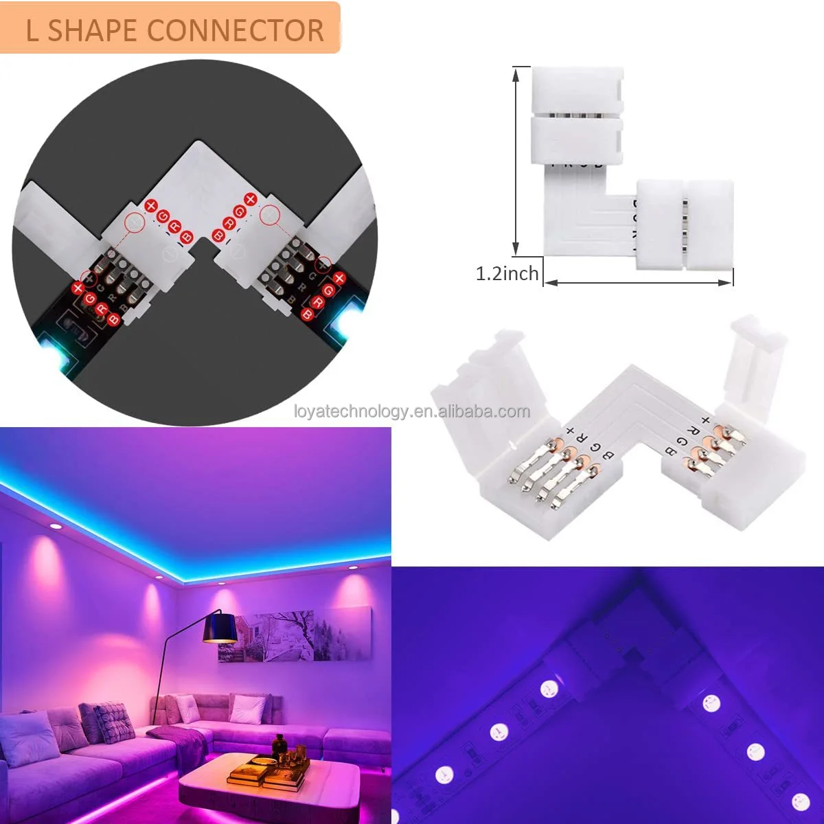 L Shape 4-pin Led Connectors 10-pack 10 Mm Wide Right Angle Corner ...