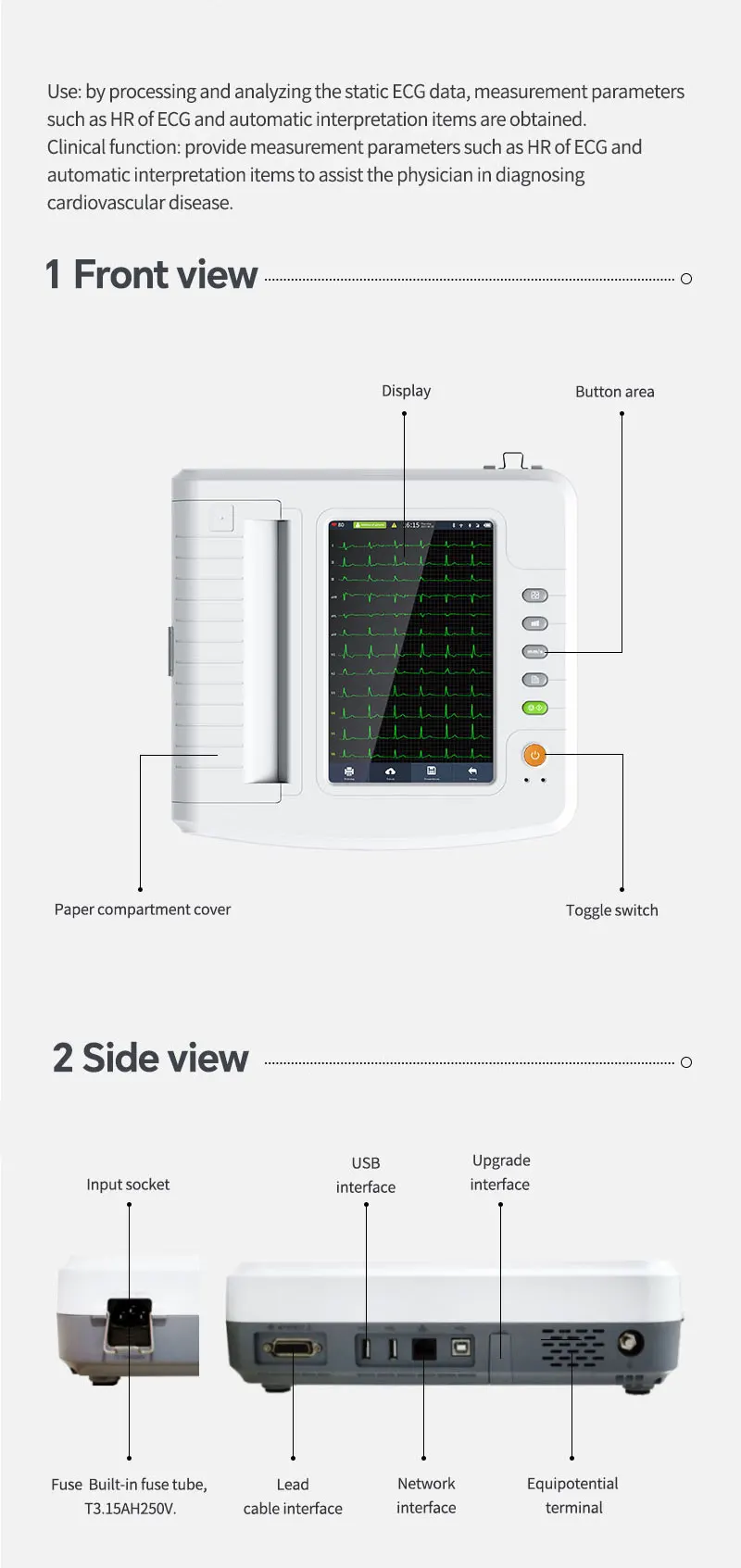 CONTEC ECG1212G - 12 Lead Electrocardiograph with CE Certification
